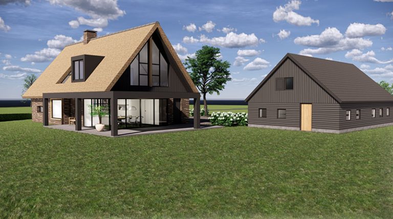 Schuurwoning riet gedekt van Esbi Huis - Houten huis bouwen